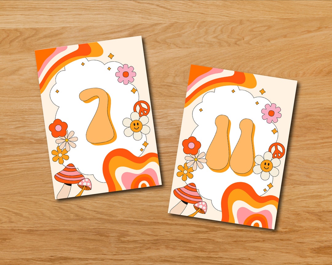 Flower Power Table Numbers - Printable '60s '70s Retro Wedding & Event ...