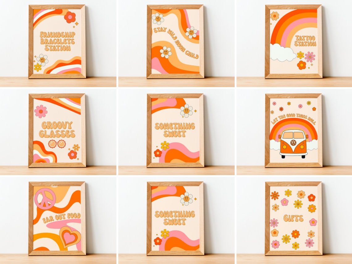 10 Pack Retro Table Signs - 8x10 Flower Power Collection | Printable ...