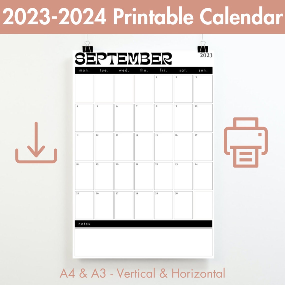 16-month Printable Calendar - Modern Black and White - Instant Download ...