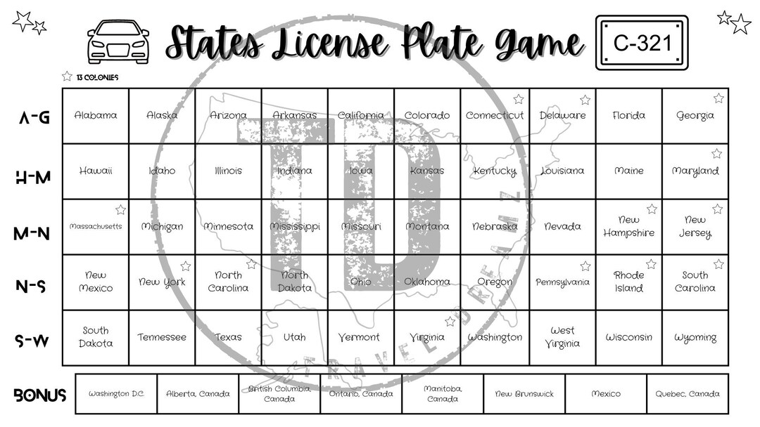 License Plate Game | Instant Download | Road Trip Games - Etsy