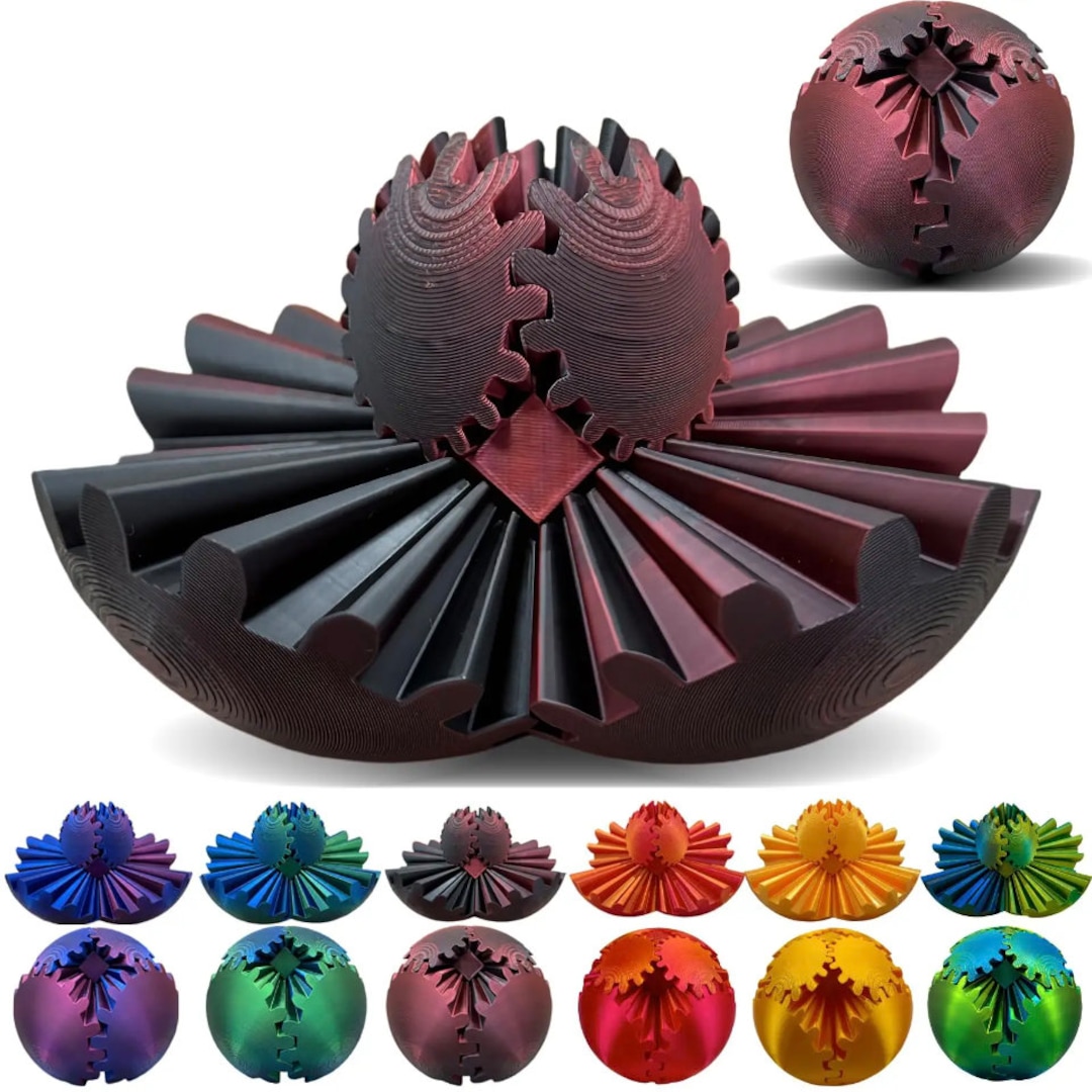 3D Printed Gear Spin Ball Fidget Cube Toy Gear Sphere Stress Ball ...