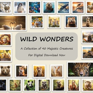 Mega Bundle of 40 Animal Portraits, Gallery Wall Print Set, Animal ...