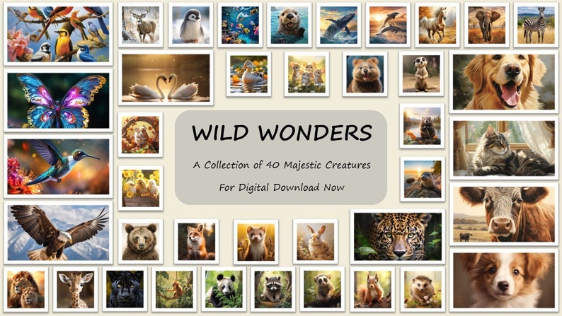 Mega Bundle of 40 Animal Portraits, Gallery Wall Print Set, Animal ...