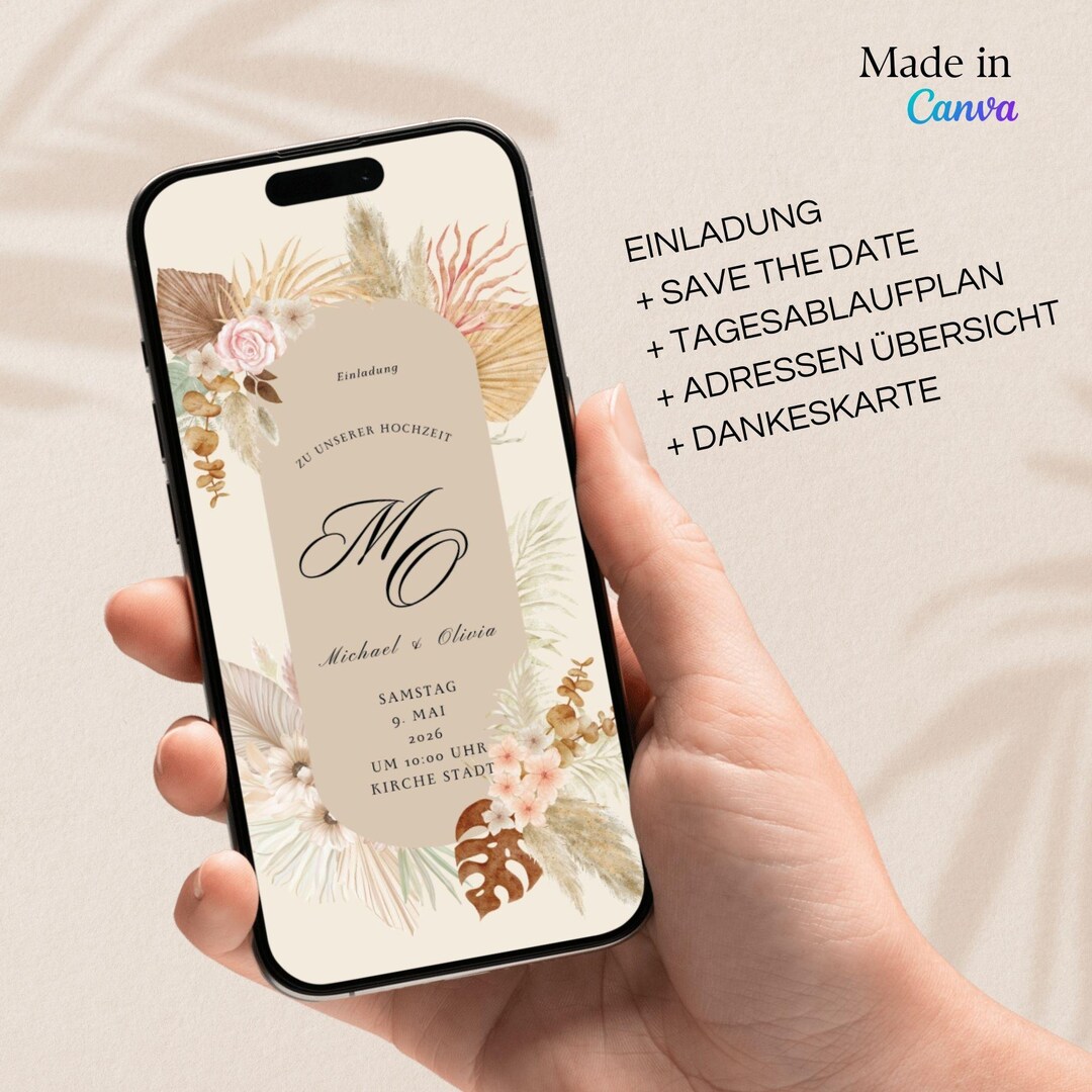 Boho Digital Wedding Invitation, Personalized Wedding Invitation ...