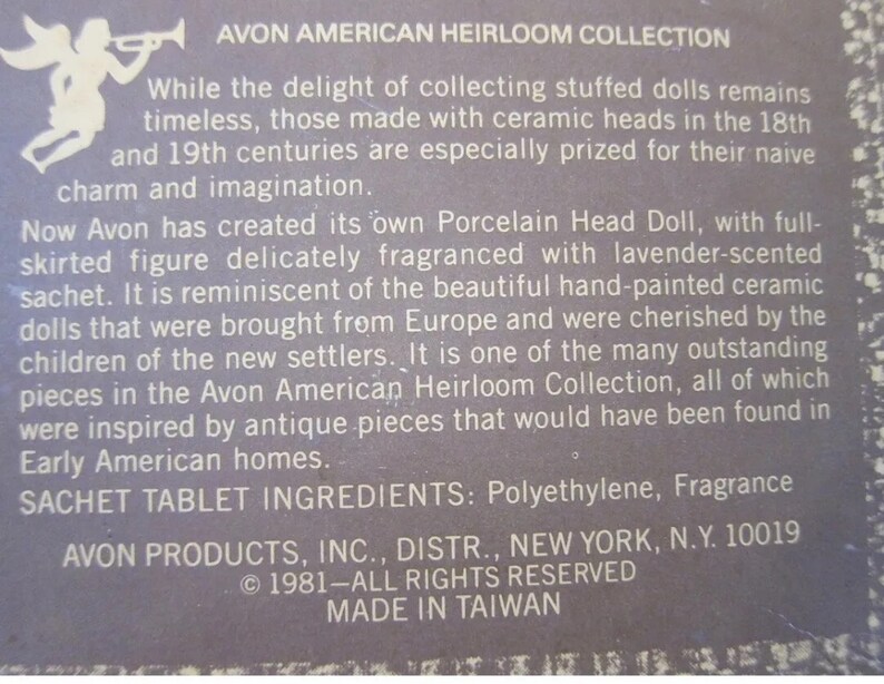 Vintage Avon American Heirloom Collection Porcelain Head Doll Mint ...