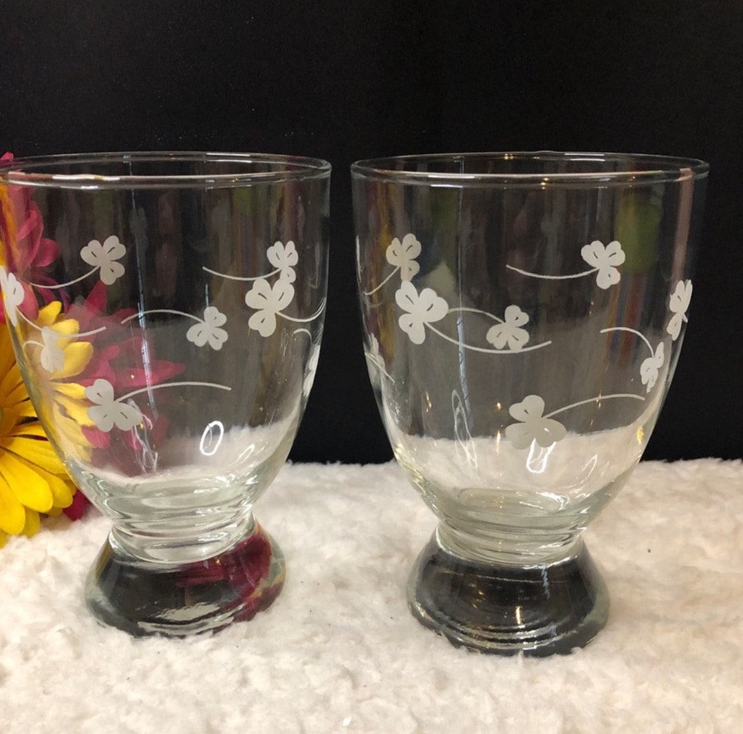 Set of 2 Vintage 1990’s Large Rare Etched Shamrocks Water Goblet by ...