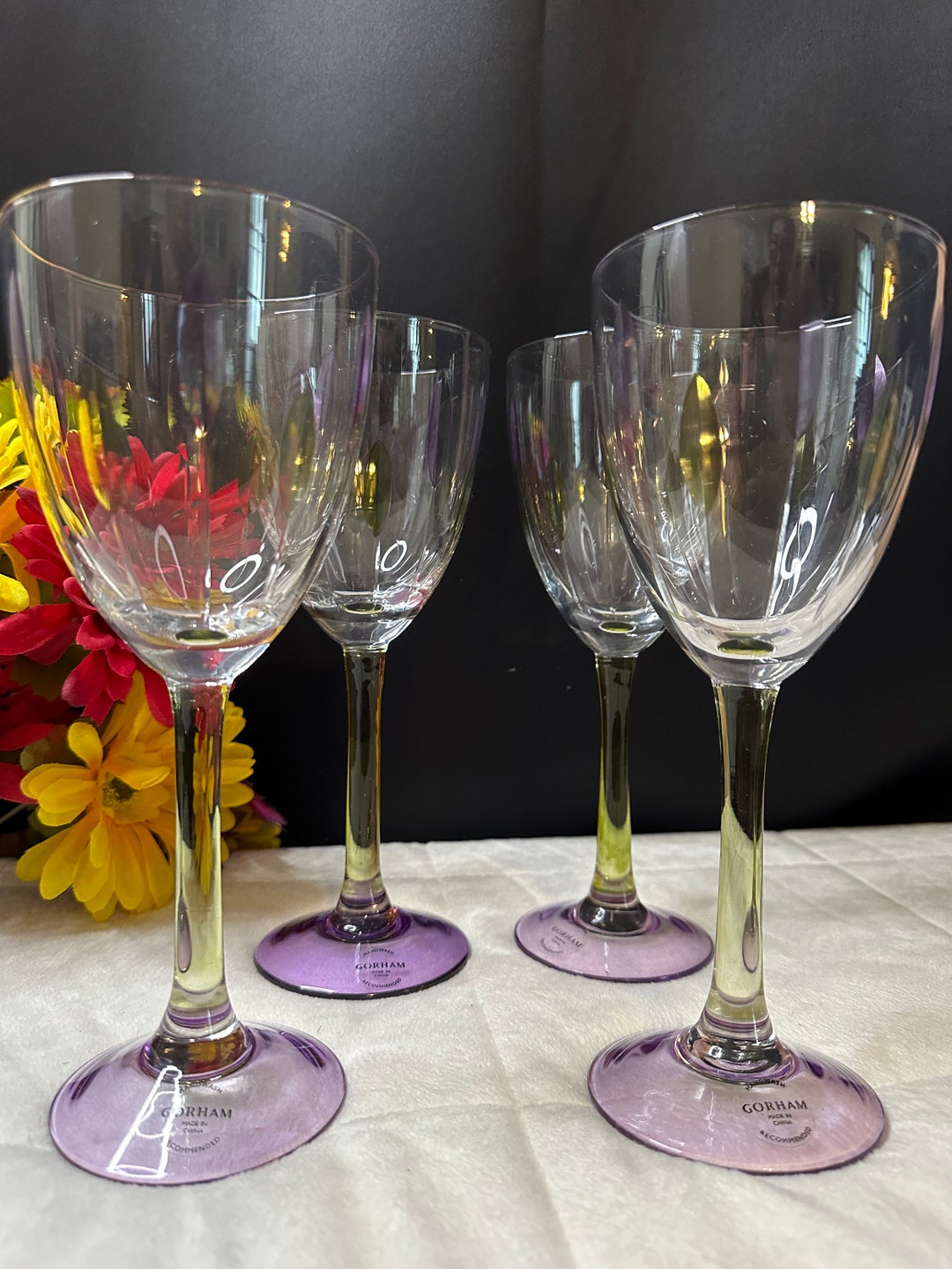 4 Rare Beautiful Gorham Crystal “jewels” Pattern Wine/water Goblets ...