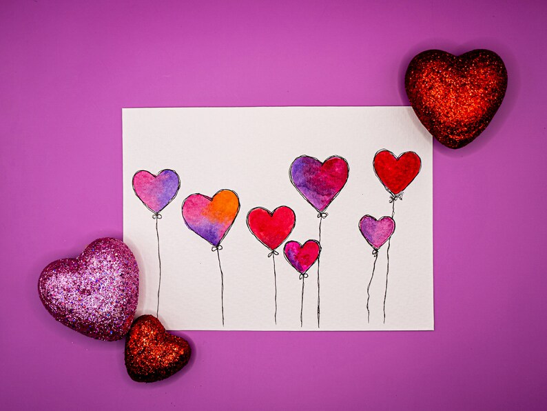 Hearts, Hand Painted Cards Watercolor, Notecards, Original Art Print ...