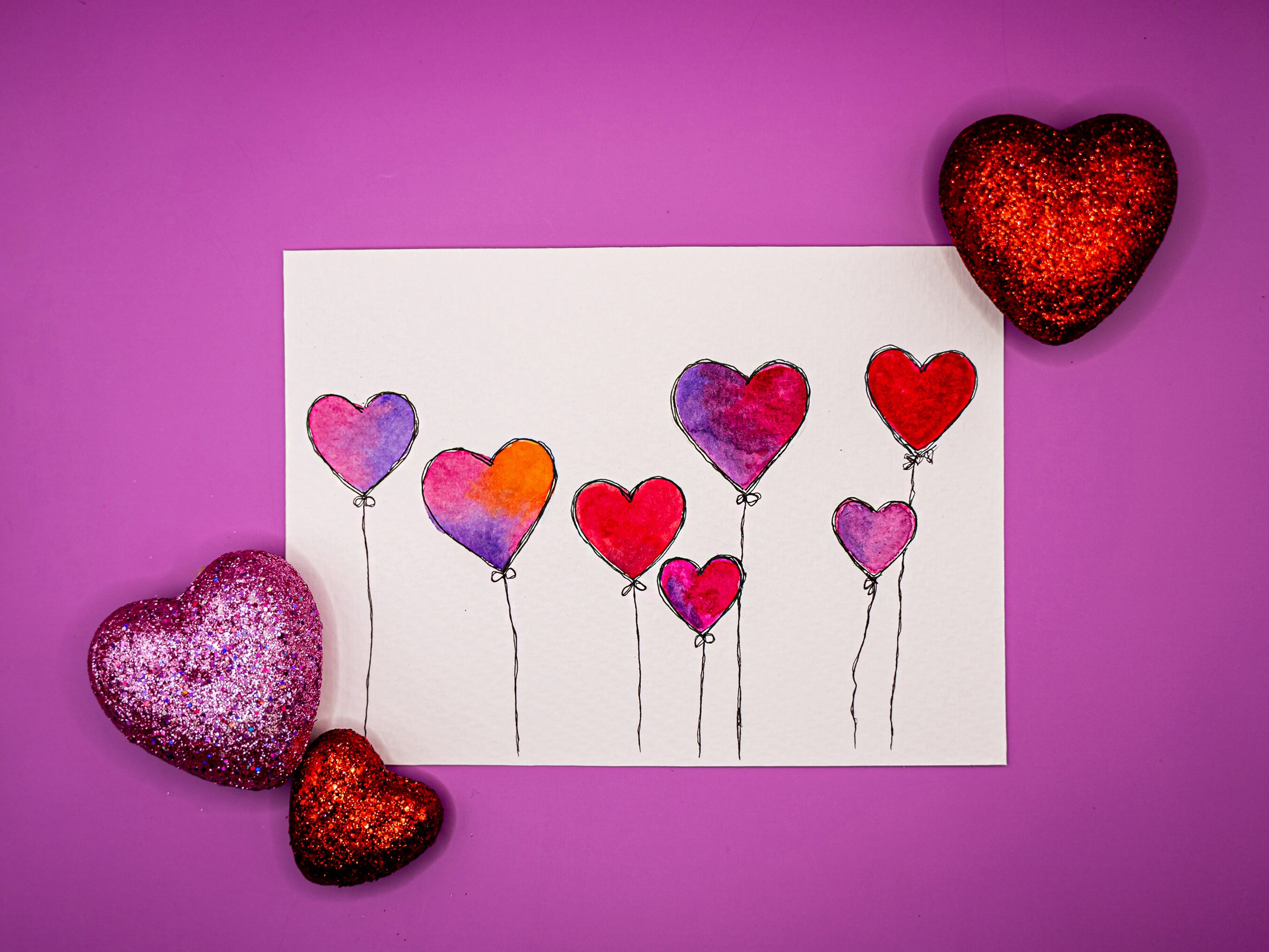 Hearts, Hand Painted Cards Watercolor, Notecards, Original Art Print ...