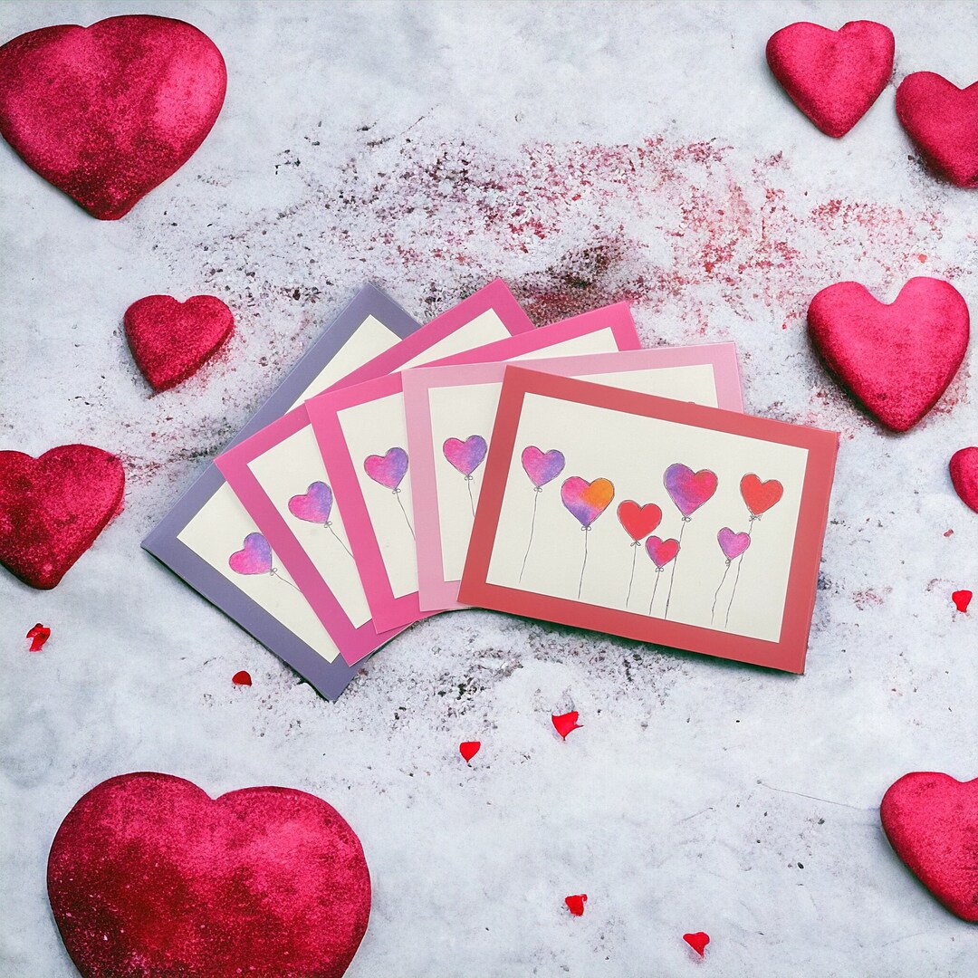 Hearts, Hand Painted Cards Watercolor, Notecards, Original Art Print ...