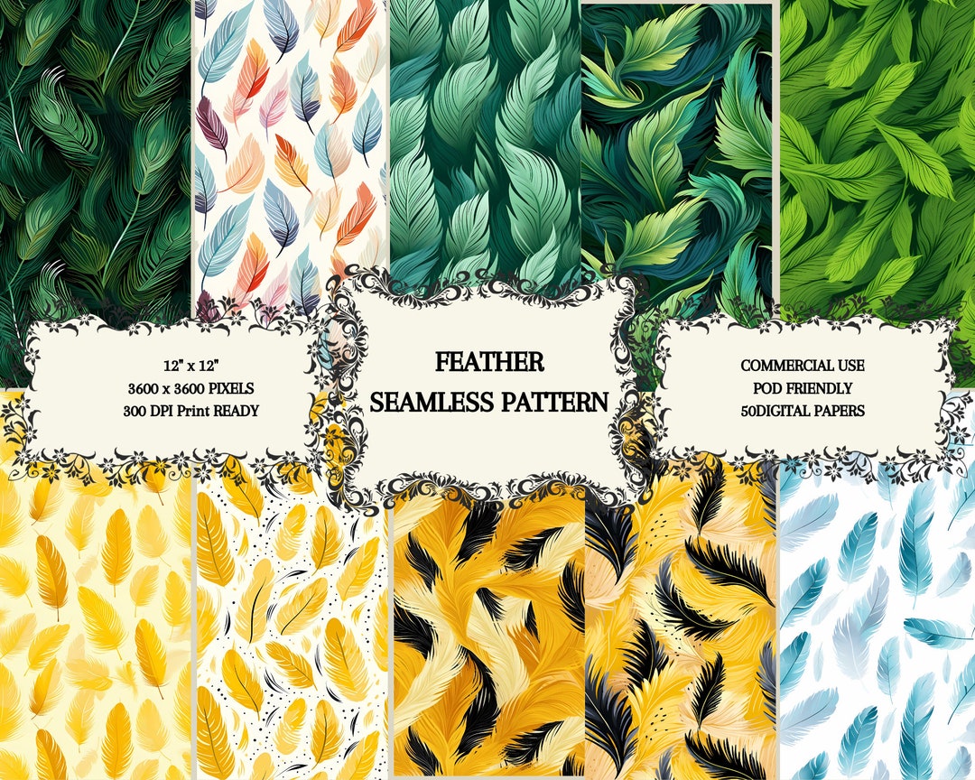 Feather Pattern Bundle, 50 Digital Papers, Printable, Instant Download ...