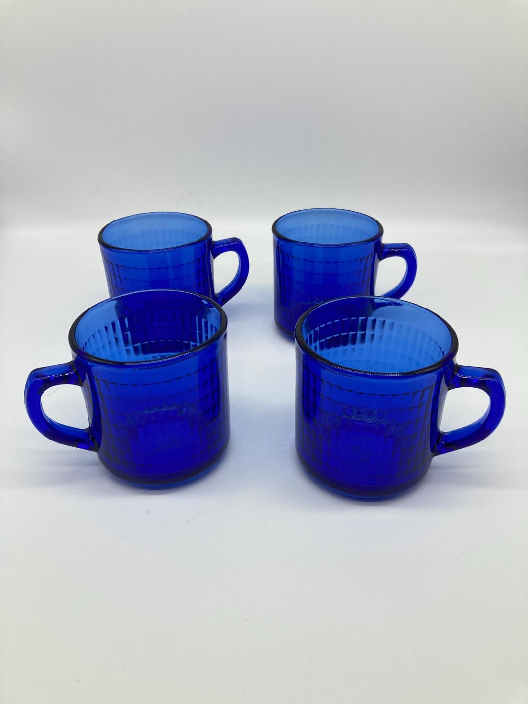 Forte Crisa Mexico Cobalt Blue Ribbed Glass Coffee Tea Cups Mugs (4-pcs ...