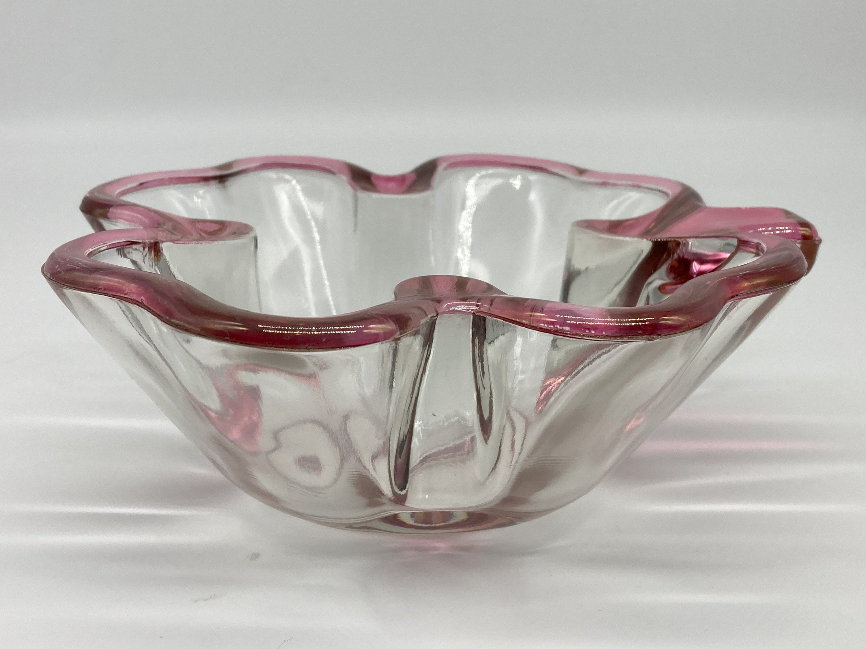 Shamrock Four Leaf Clover Clear Glass Bowl W/ Pink Flash Trim - Etsy