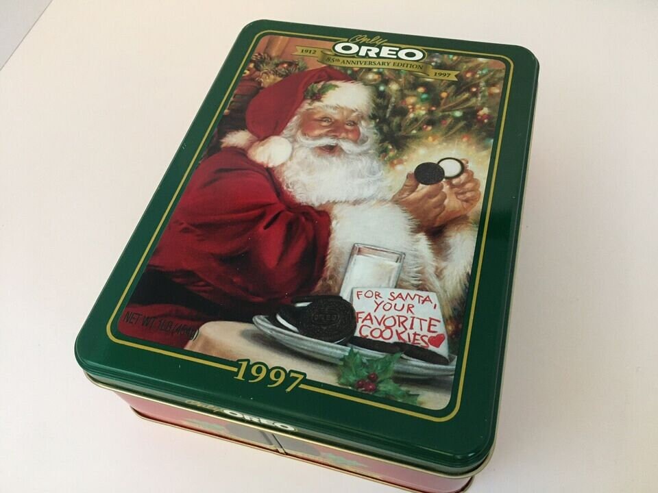 Collectible Only Oreo 85th Anniversary 1912-1997 Holiday Tin Box Santa ...