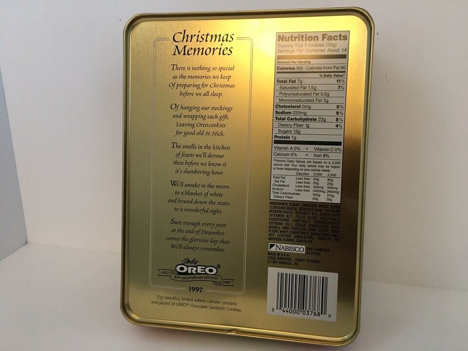 Collectible Only Oreo 85th Anniversary 1912-1997 Holiday Tin Box Santa ...