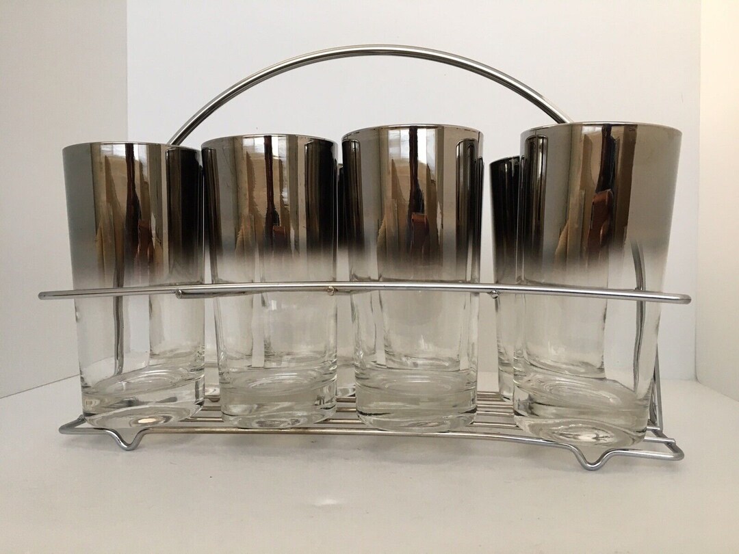 Vitreon Queens Lusterware Silver Fade Ombre Highball Glasses Set W ...