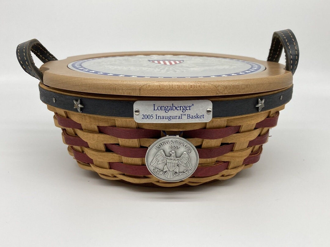 Longaberger 2005 Inaugural Basket Eagle Lid Blue Liner Tie Pin Plastic ...