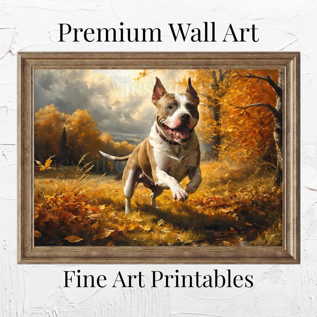 Pitbull Digital Art Fall Landscape Dog Print for Pet Lovers Autumn ...