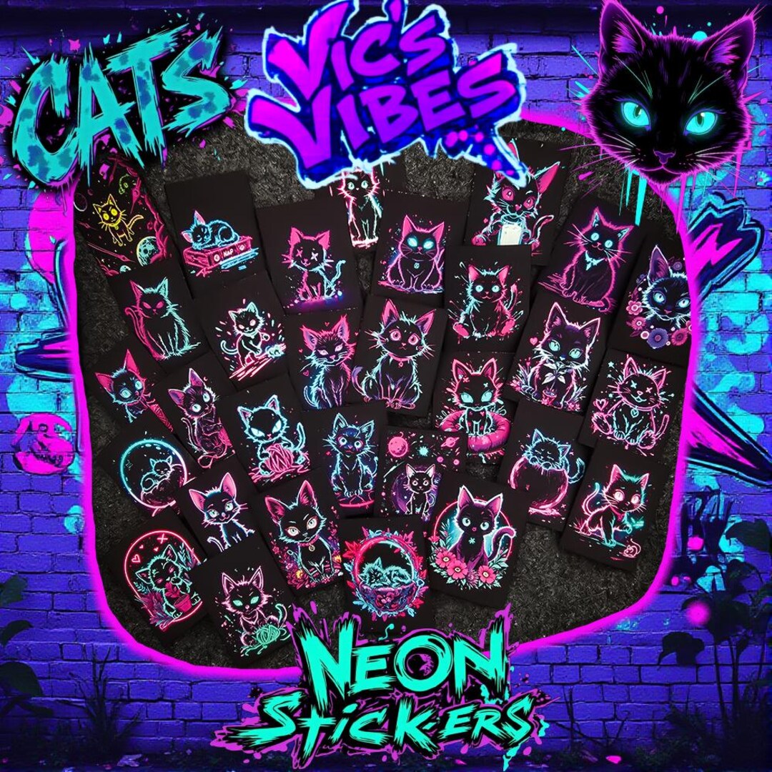 Arcane Inspired Neon Cat Stickers Soft Matte Cyberpunk Gift Sticker ...