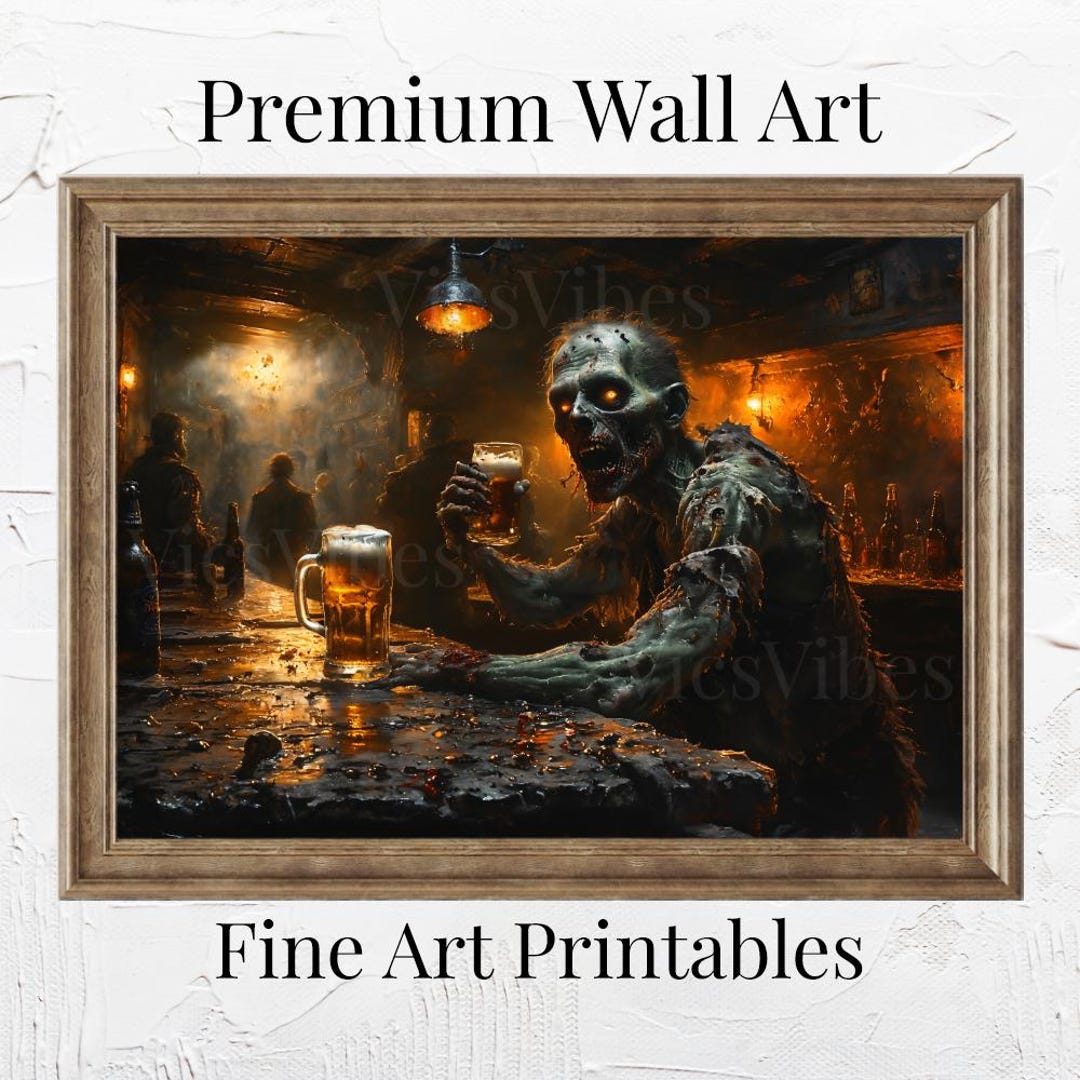 Undead Zombie Bar Scene Digital Art Horror Halloween Printable Gothic ...