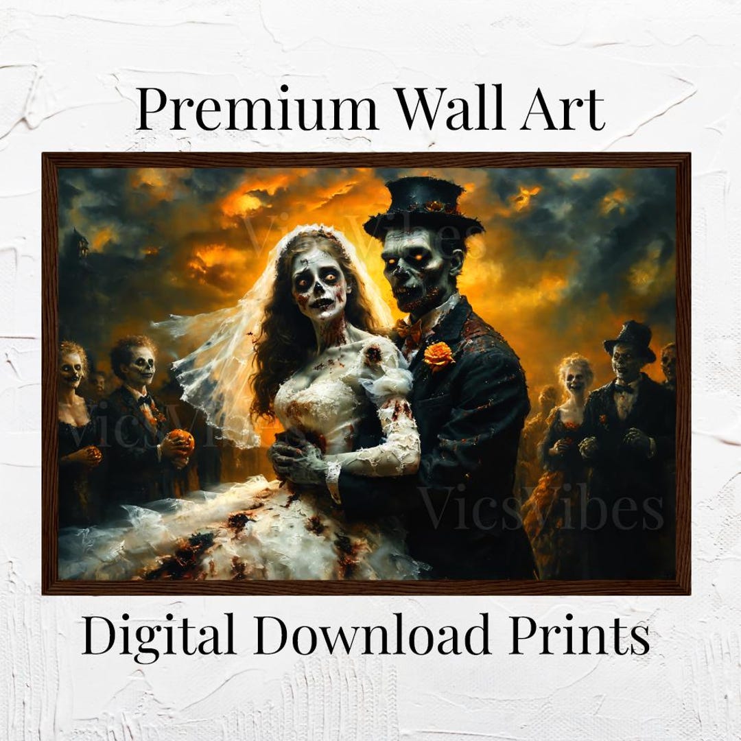 Undead Couple Digital Art Zombie Bride and Groom Gothic Halloween Decor ...