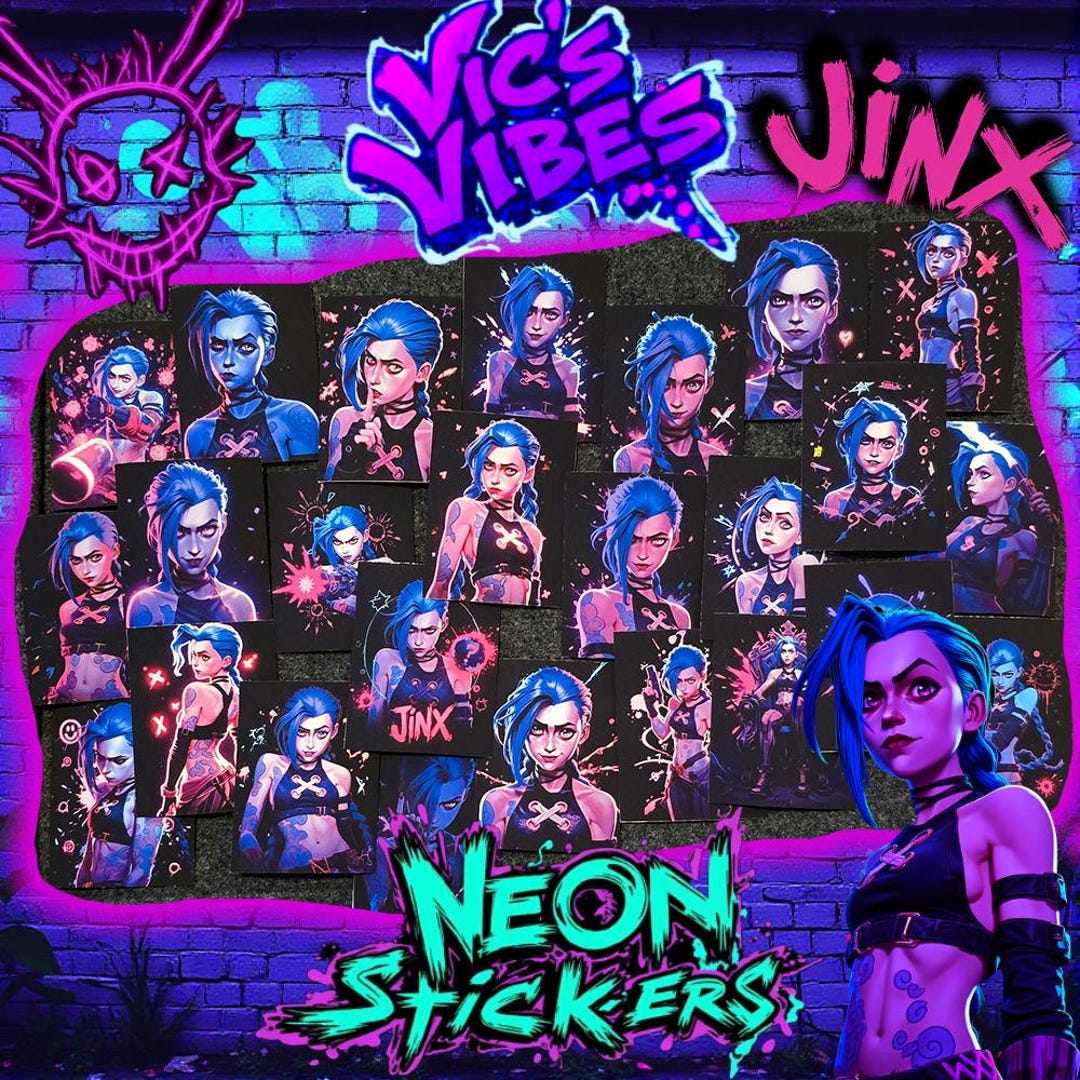 Jinx Arcane Neon Stickers Soft Matte Cyberpunk Sticker Graffiti Sticker ...