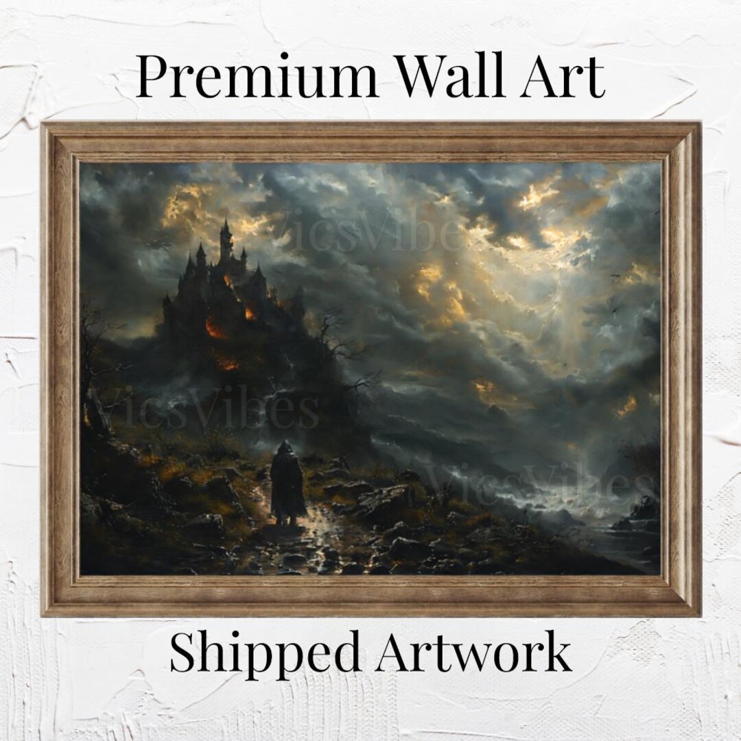 Gothic Castle Wall Art Haunted Stormy Landscape Framed Poster Mystical ...