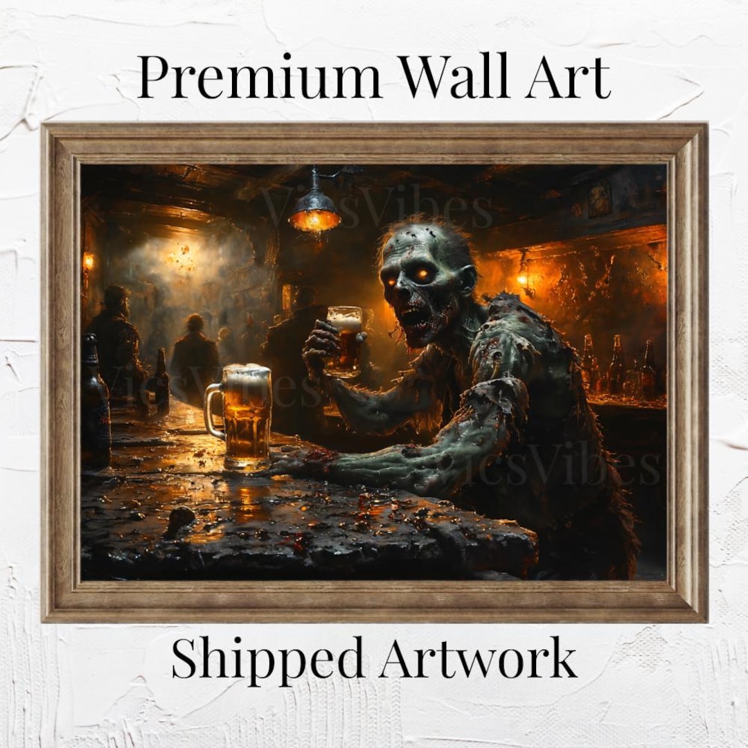 Undead Zombie Bar Scene Wall Art Halloween Gothic Decor Poster Canvas ...