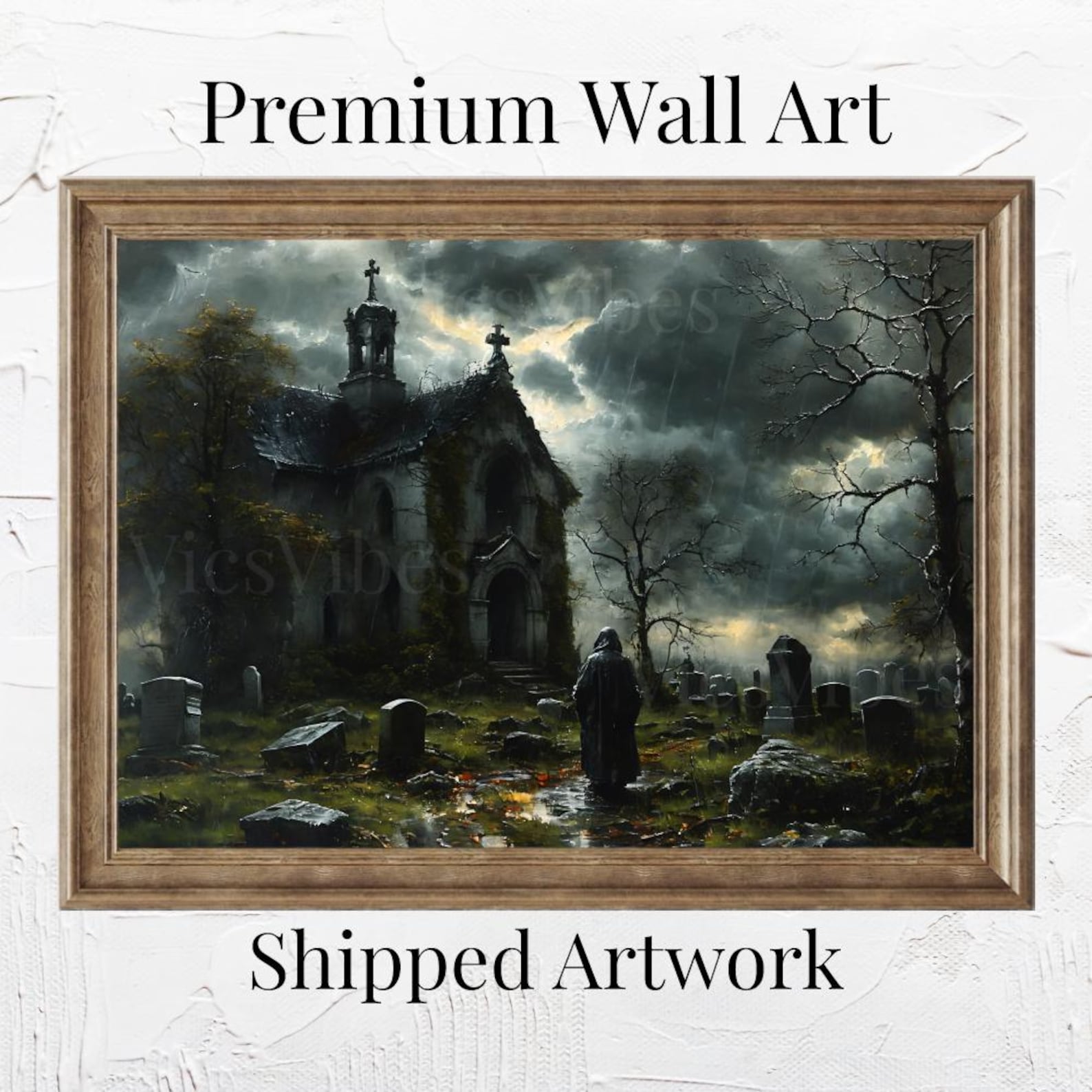Haunted Cemetery Wall Art Gothic Church Scene Framed Poster Mystical ...