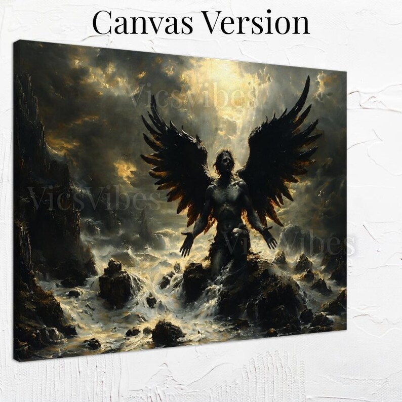 Fallen Angel Printable Digital Art Dark Fantasy Gothic Scene Kneeling ...