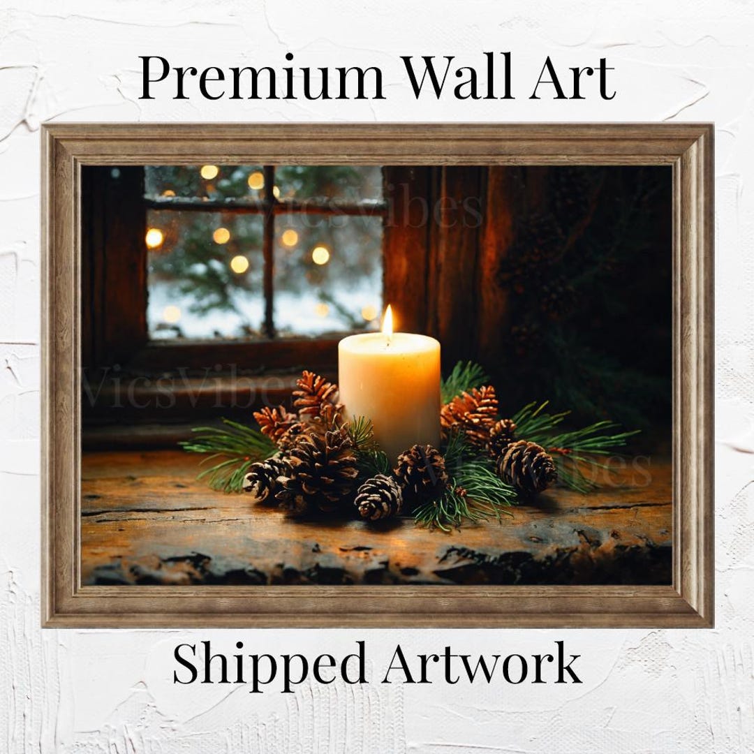 Vintage Candle Window Scene Print Rustic Christmas Decor Winter Wall ...