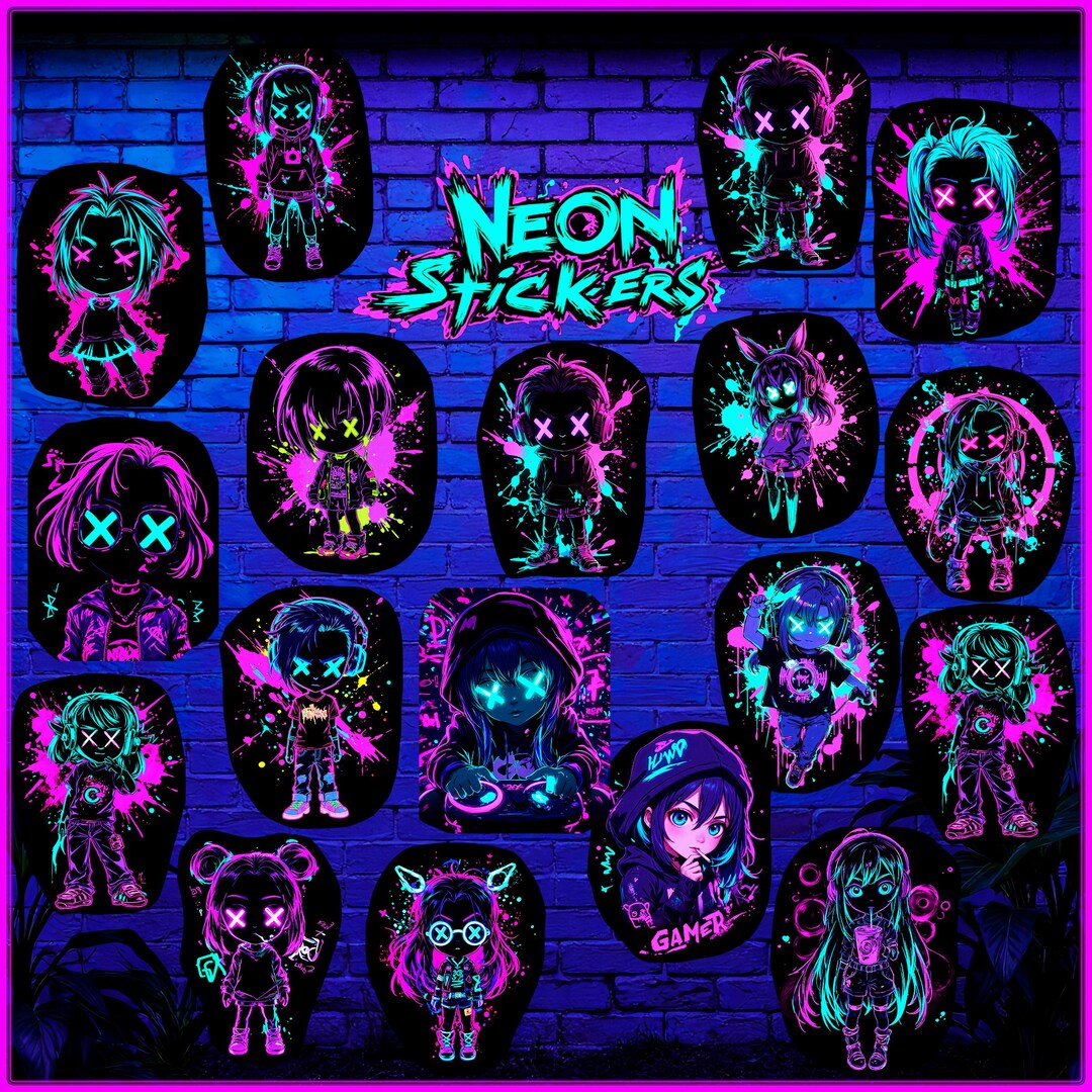 Neon Gamer Girl Stickers Gift for Her Soft Matte Waterproof Cyberpunk ...