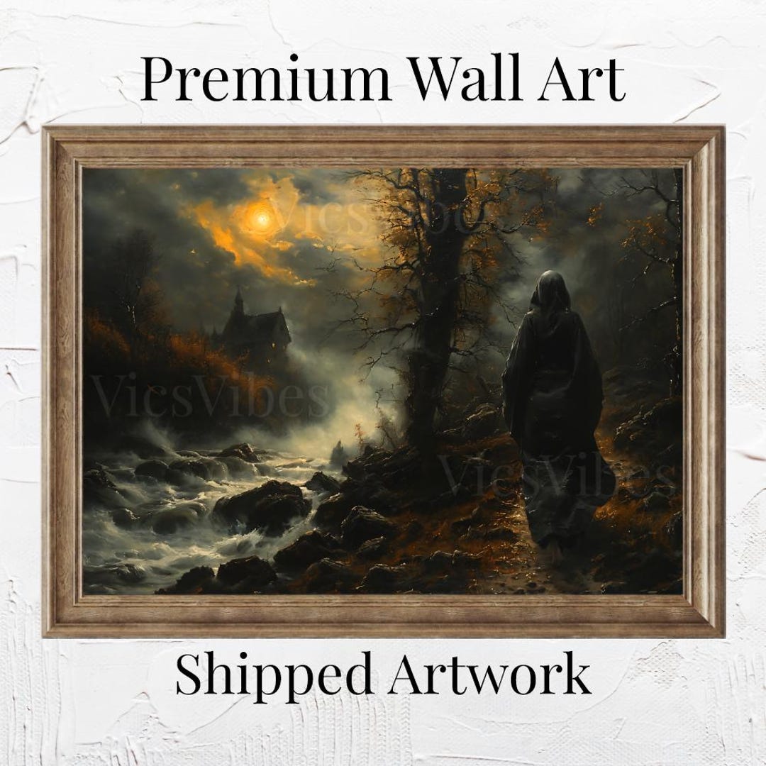 Haunted Path Wall Art Ghostly Figure Scene Framed Poster Moonlit Night ...