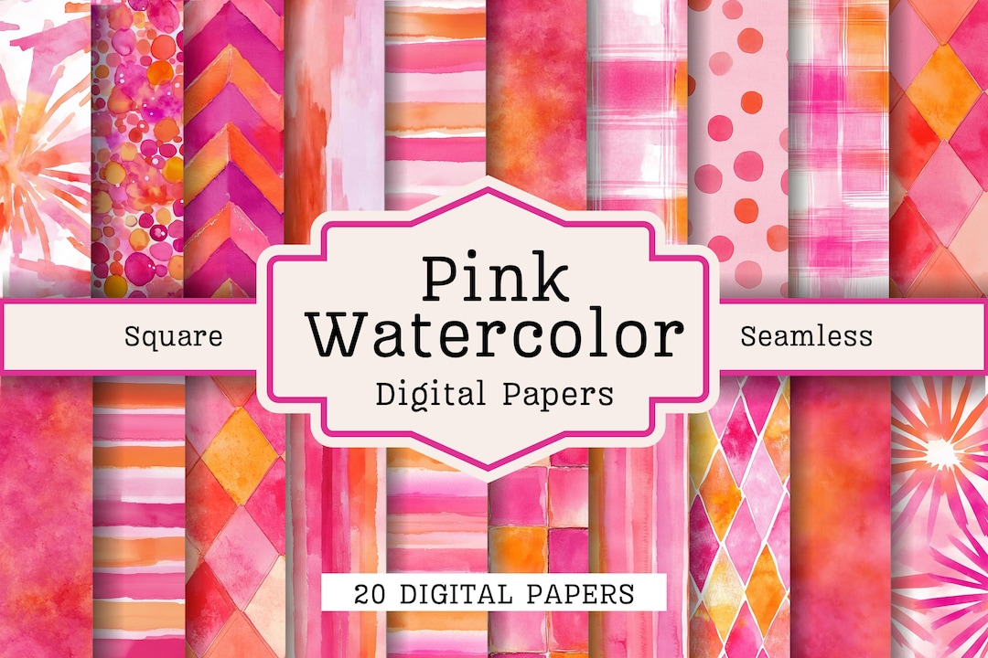 Retro Pink Watercolor Digital Paper, Seamless Textures (digital ...