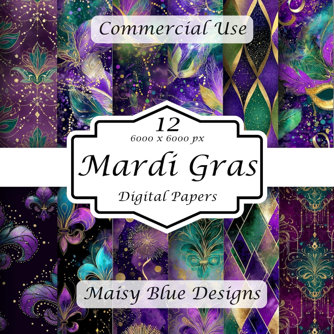 Mardi Gras Digital Paper – 12 Dark Carnival Seamless Patterns ...