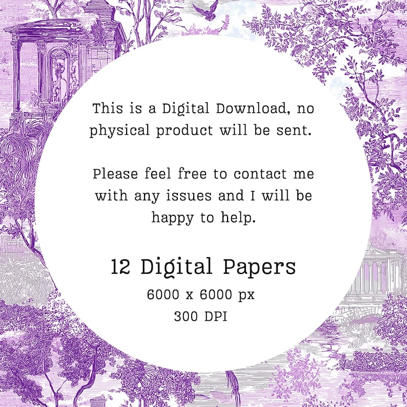 Lavender Toile De Jouy Seamless Digital Paper | French Pastoral Pattern ...