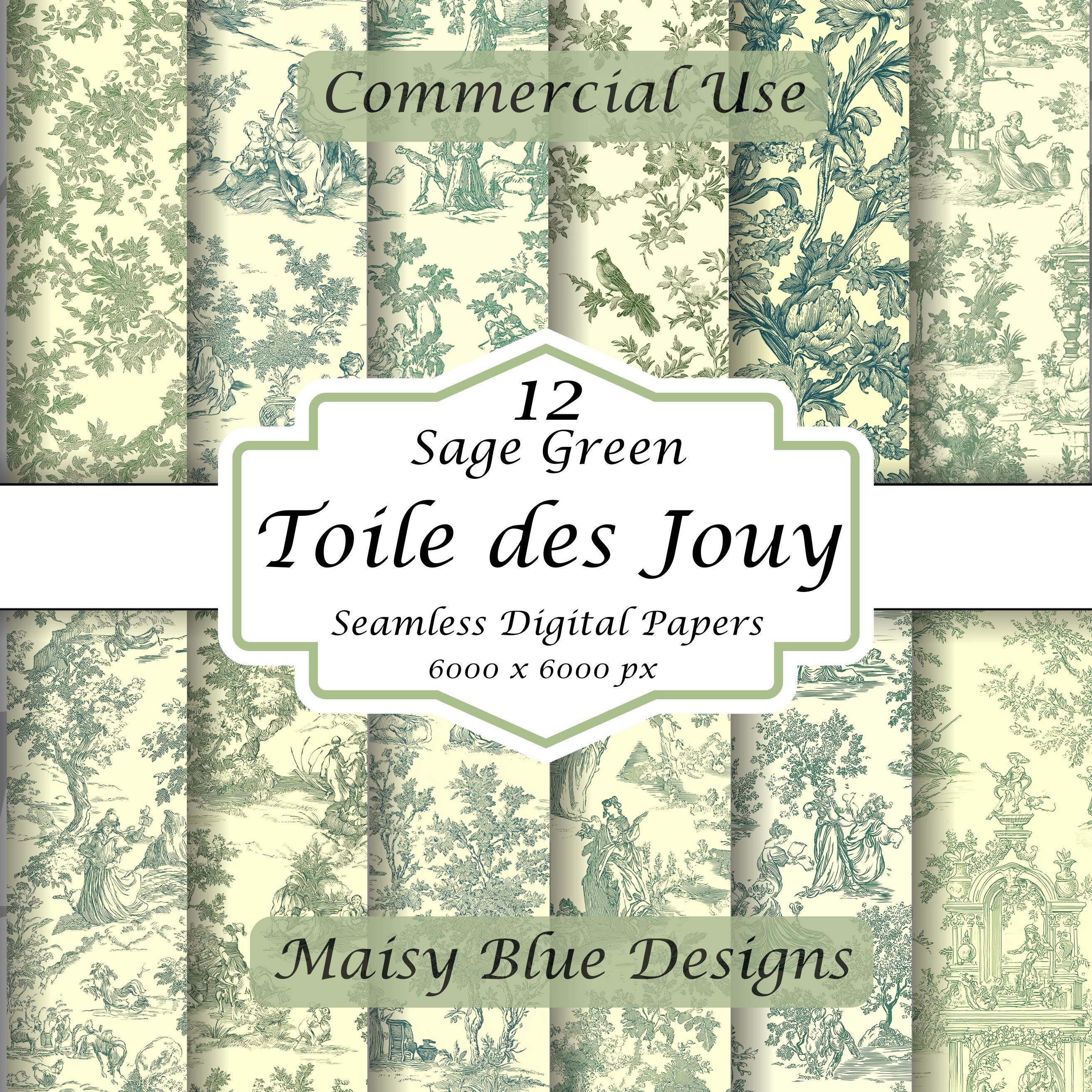 Sage Green Toile De Jouy Digital Paper | French Pastoral Pattern ...