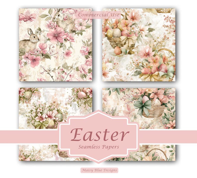 Shabby Chic Easter Digital Paper Pack, Pastel Floral Patterns (seamless ...