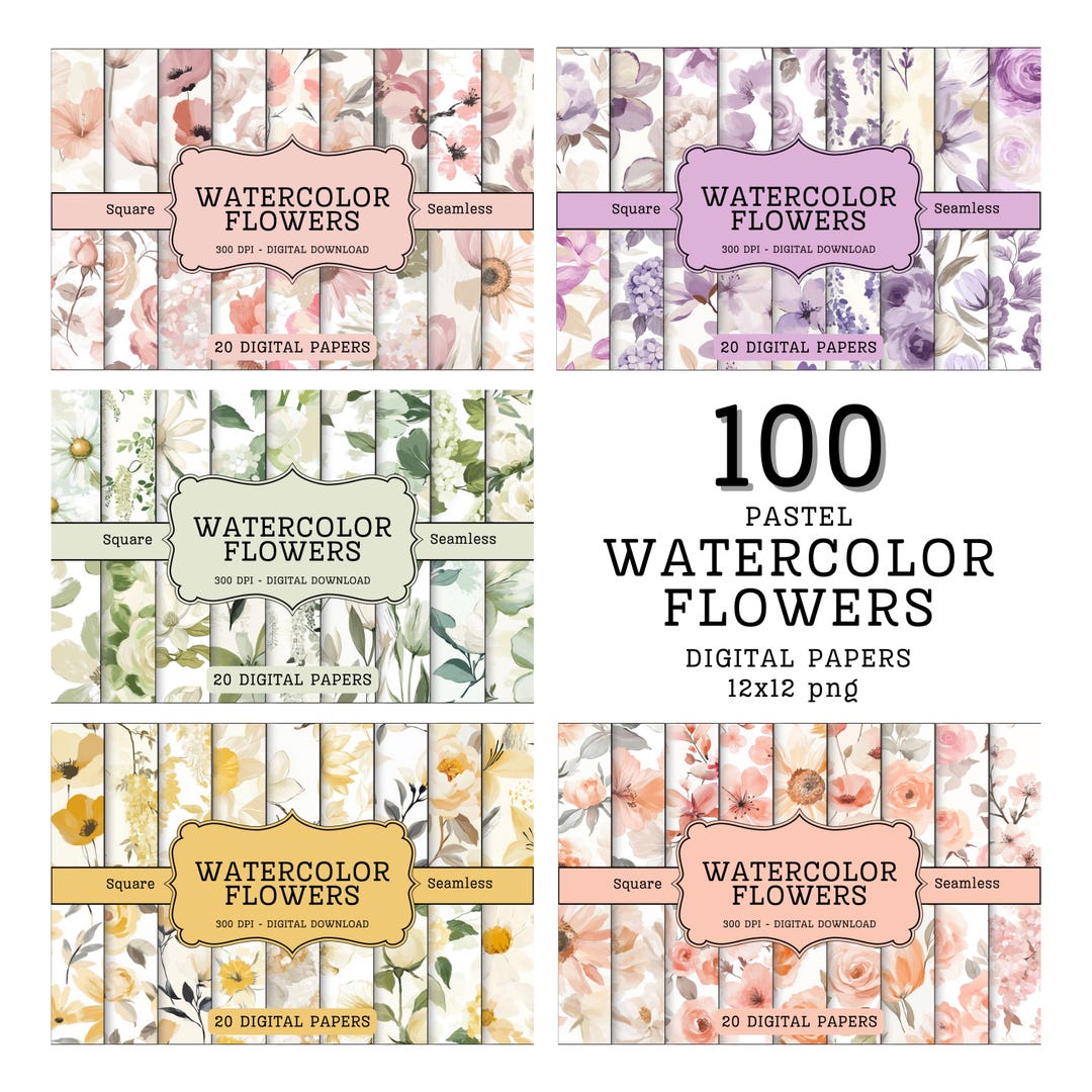 120 Watercolor Flower Digital Papers, Floral Scrapbook Paper (digital ...