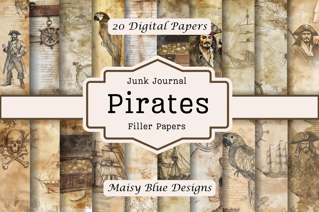 Pirate Junk Journal Printable, Vintage Treasure Island Ephemera ...