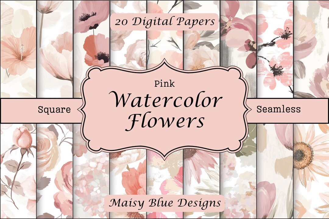 Pink Floral Watercolor Digital Paper, Scrapbook Backgrounds (20-pack ...