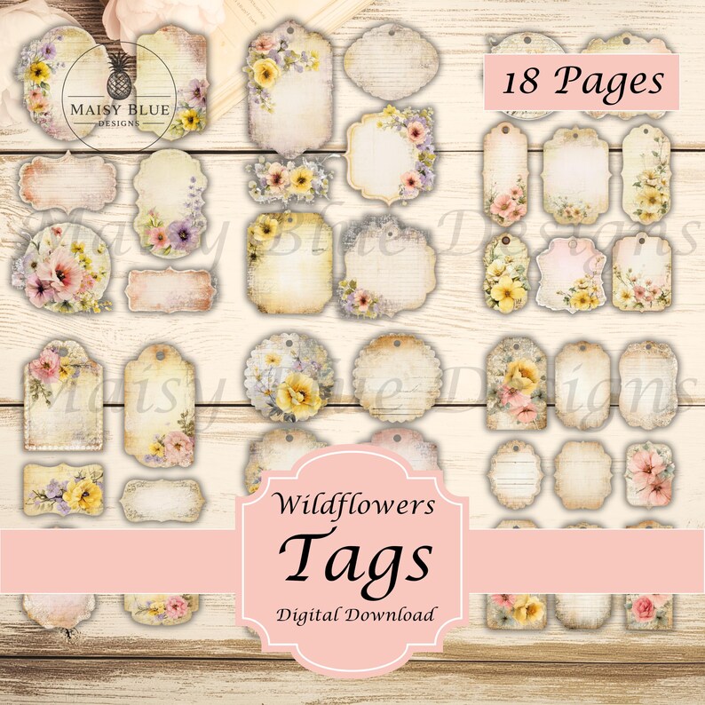 Wildflower Garden Mega Kit Printable, 40 Papers + 50 Ephemera Pages ...