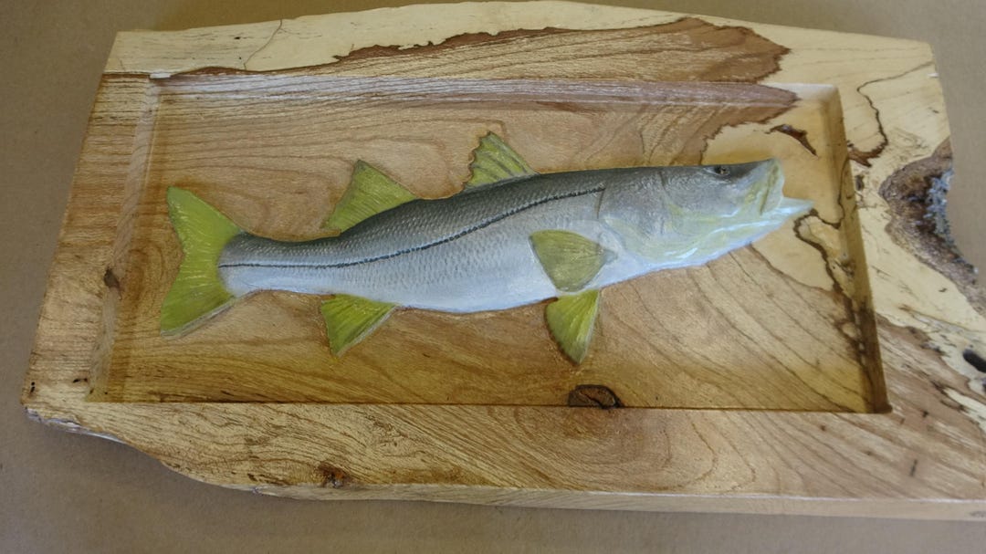 Snook CNC Carved in Heavily Spalled Oak. Hand Painted and Finished in ...