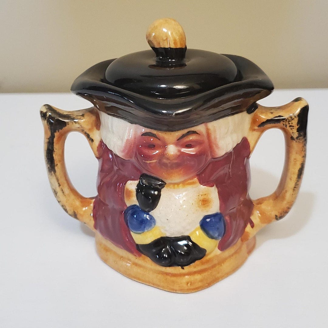 Vintage Toby Jug Lidded Sugar Bowl Judge Barrister Ceramic Unmarked 2 ...