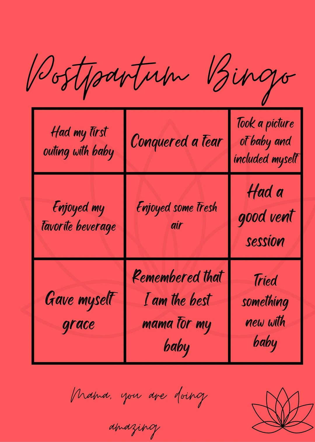 Postpartum Bingo - Etsy