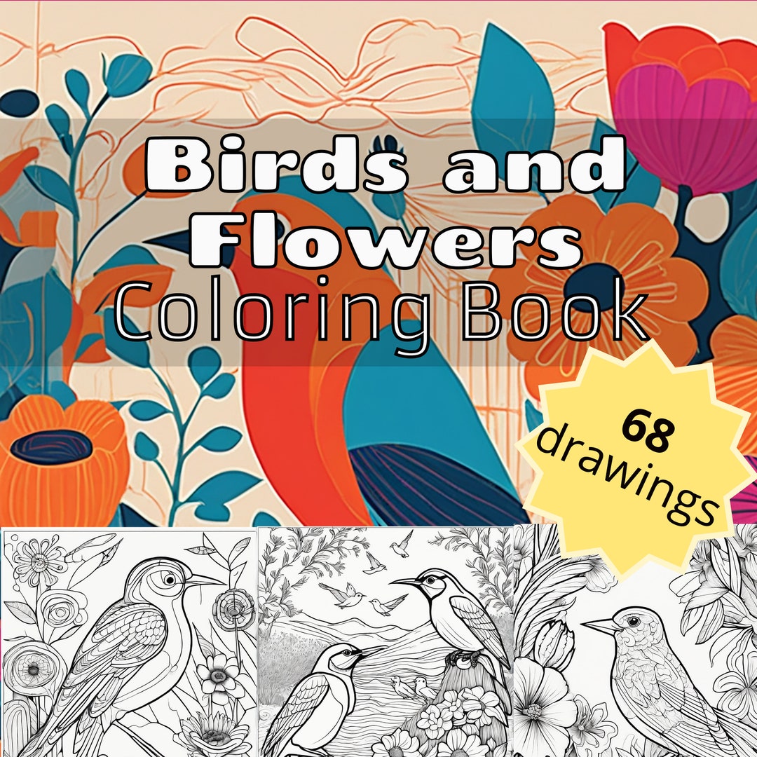 Stress Relieving Birds & Flowers Coloring Book for Adults, Floral ...