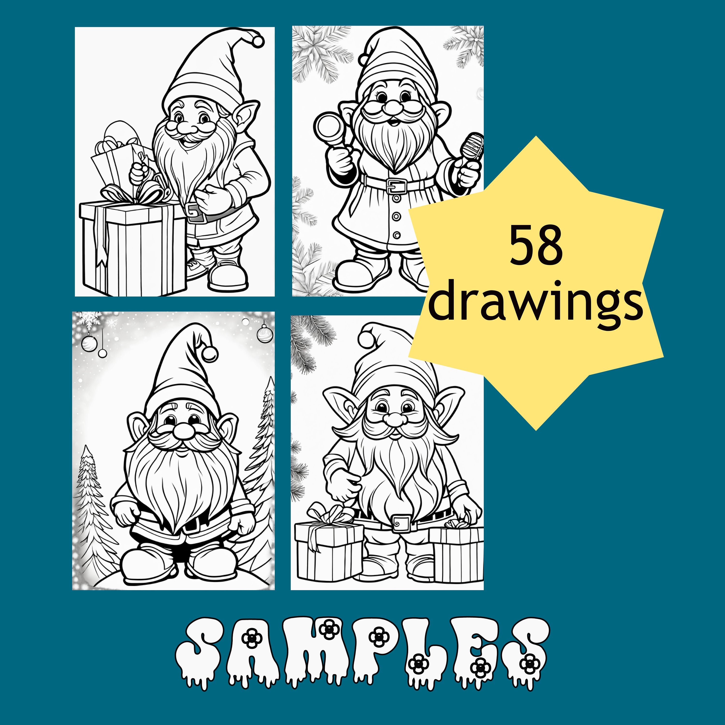Cute Christmas Dwarf Gnomes Coloring Book, 58 Pages, Christmas ...