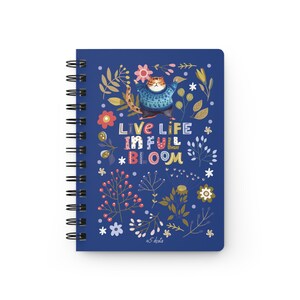 Flowers Bloom Cat Spiral Notebook, Floral Cute Cat Notebook Journal ...