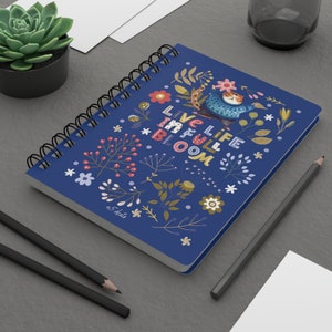 Flowers Bloom Cat Spiral Notebook, Floral Cute Cat Notebook Journal ...