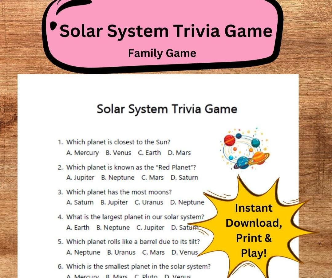 Solar System Trivia Game: Printable Science Party (instant Download ...